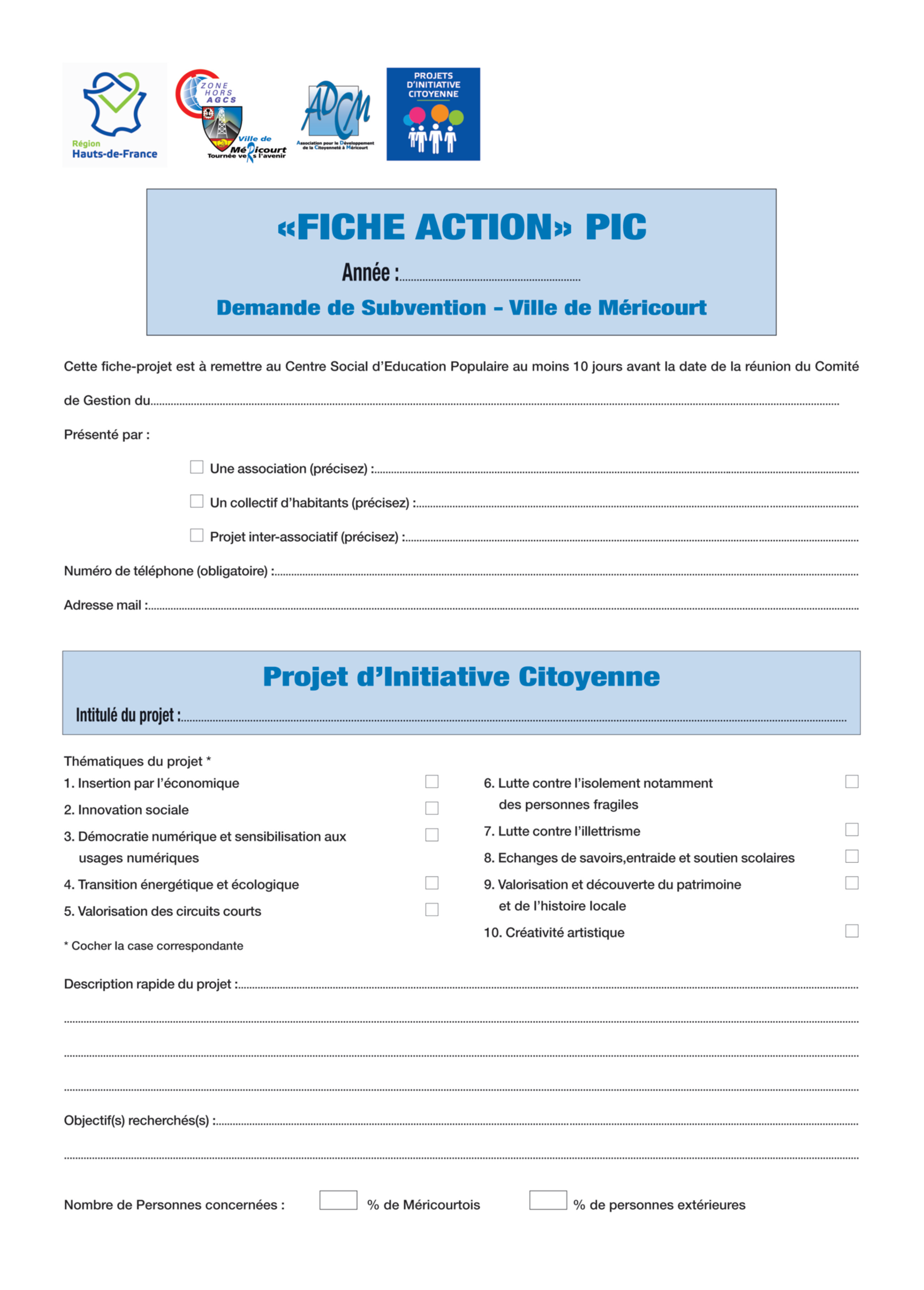 Demande de PIC – Ville de Méricourt